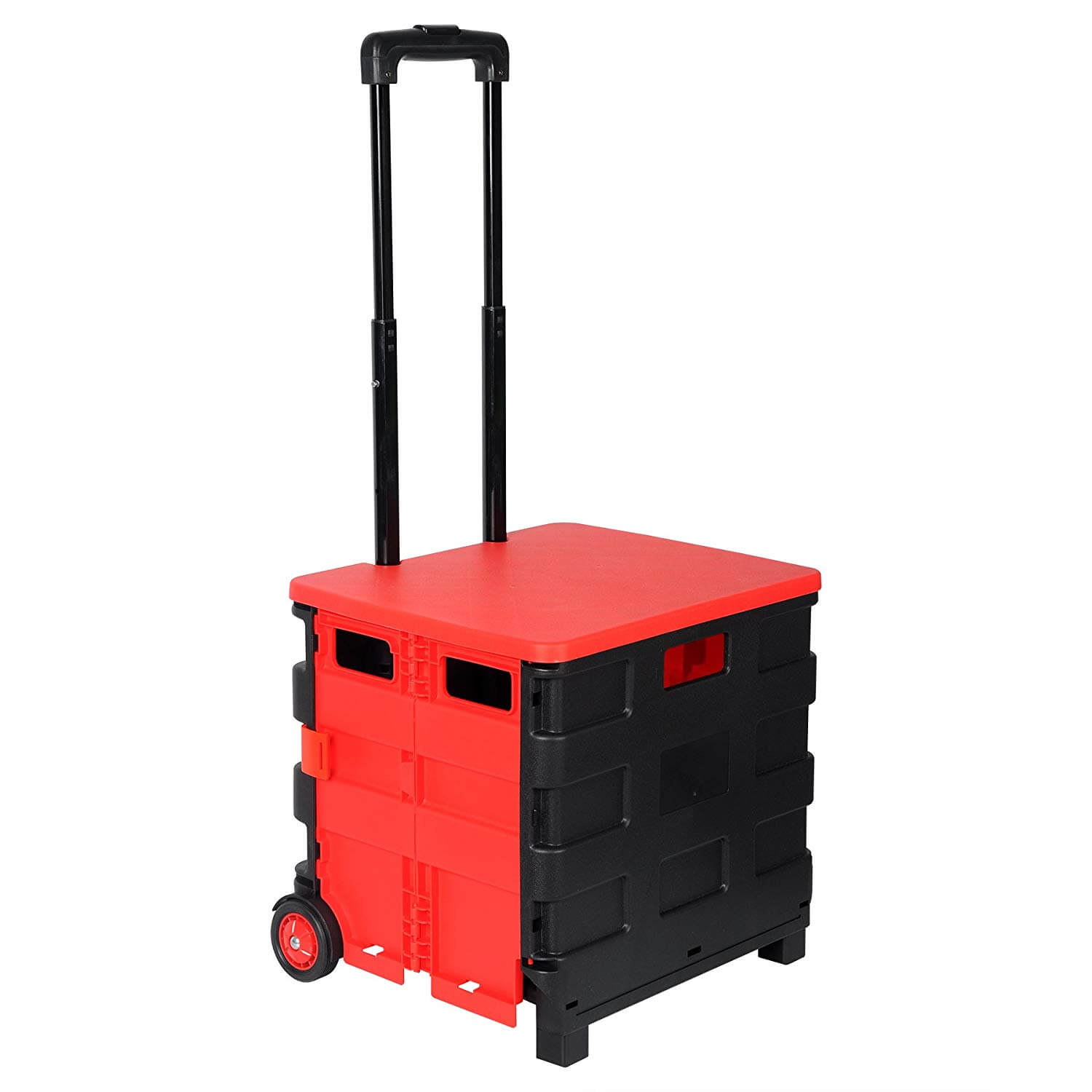 Folding Two-Wheeled Trolley Shopping Cart Collapsible Crate Plastic ...